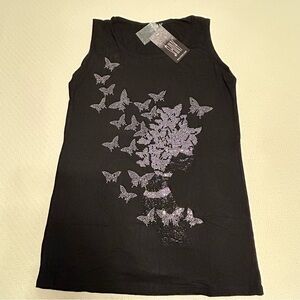 BULLTEES.COM | Tops | Elegant Black Butterfly Embellished Tank Top Nwt ...